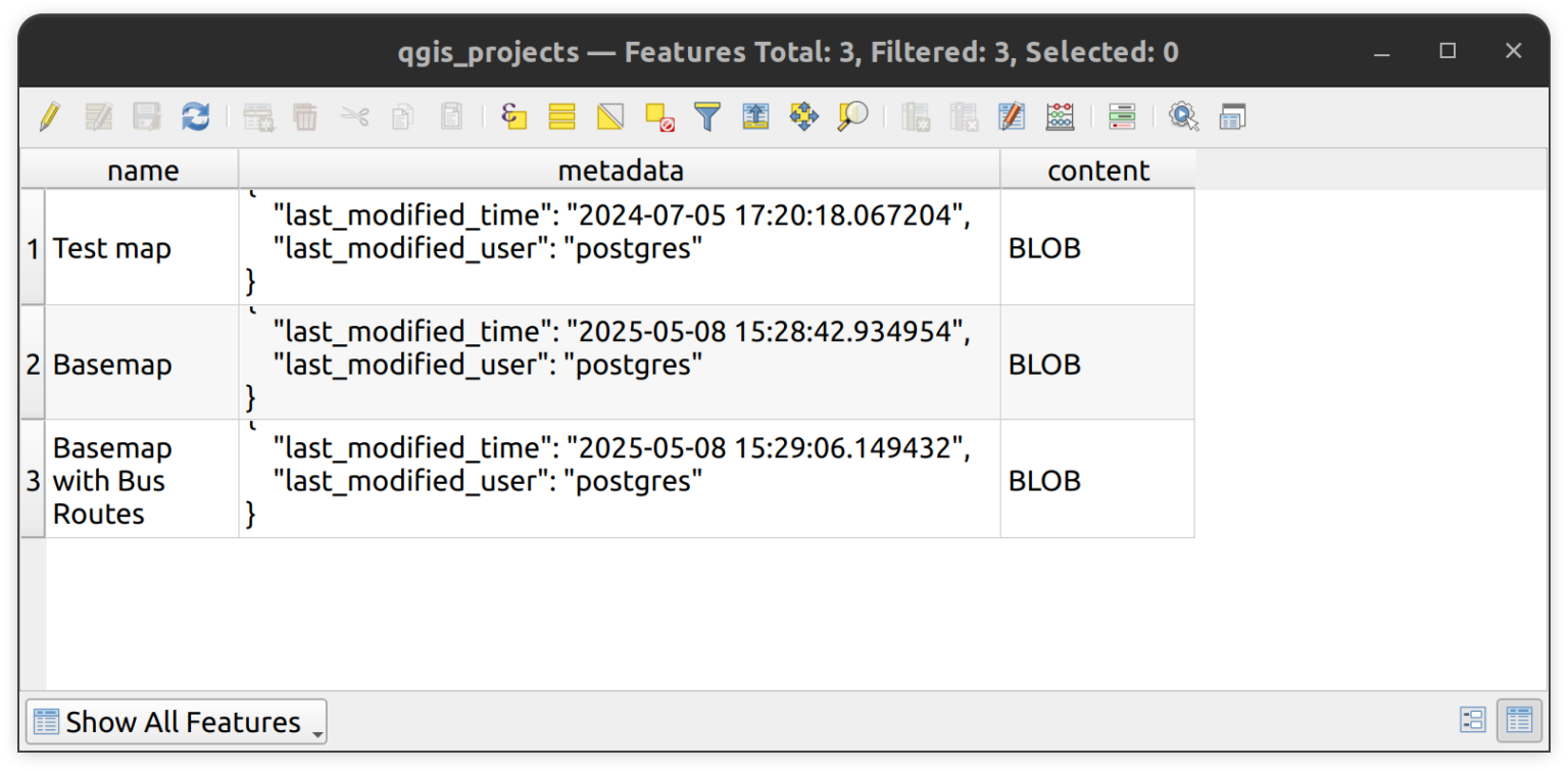 Manage QGIS Projects in PostGIS